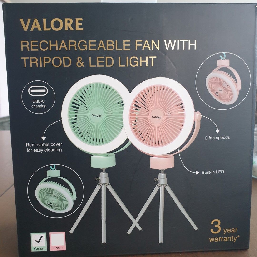 Valore Rechargeable Fan with Tripod and LED Light, Furniture & Home ...