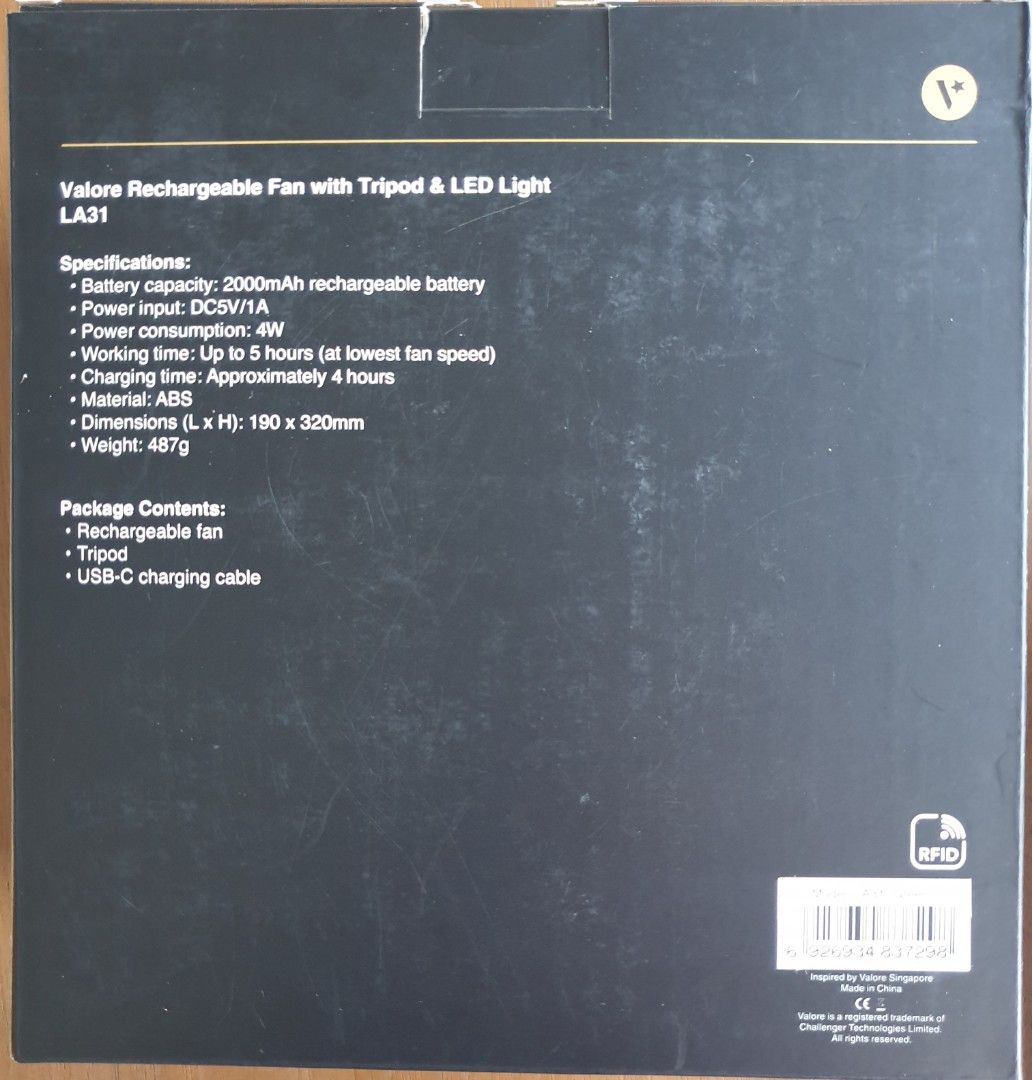 Valore Rechargeable Fan with Tripod and LED Light, Furniture & Home ...