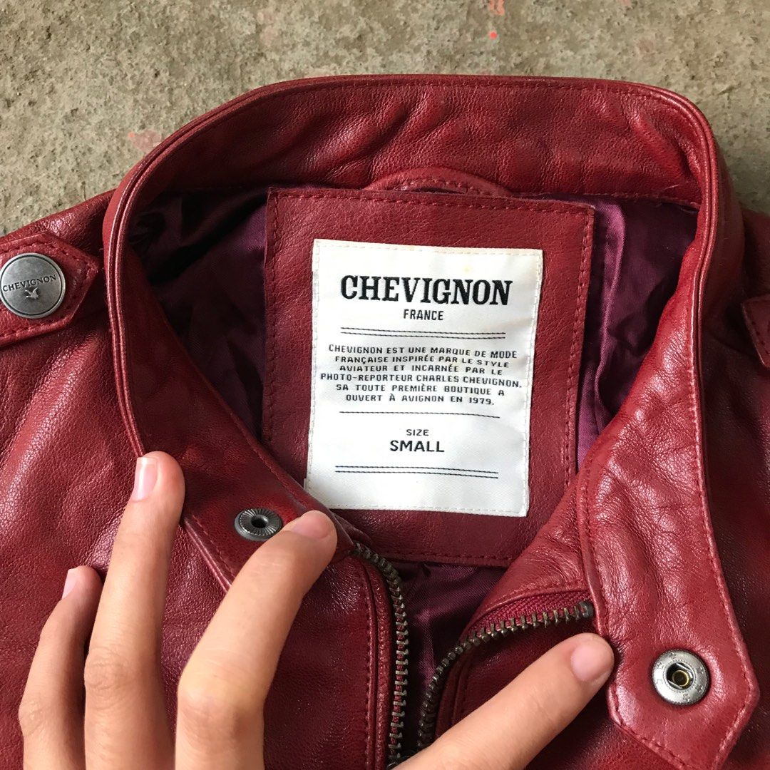 Vintage Chevignon France Red Leather Jacket, Women's Fashion, Coats, Jackets and Outerwear on ...