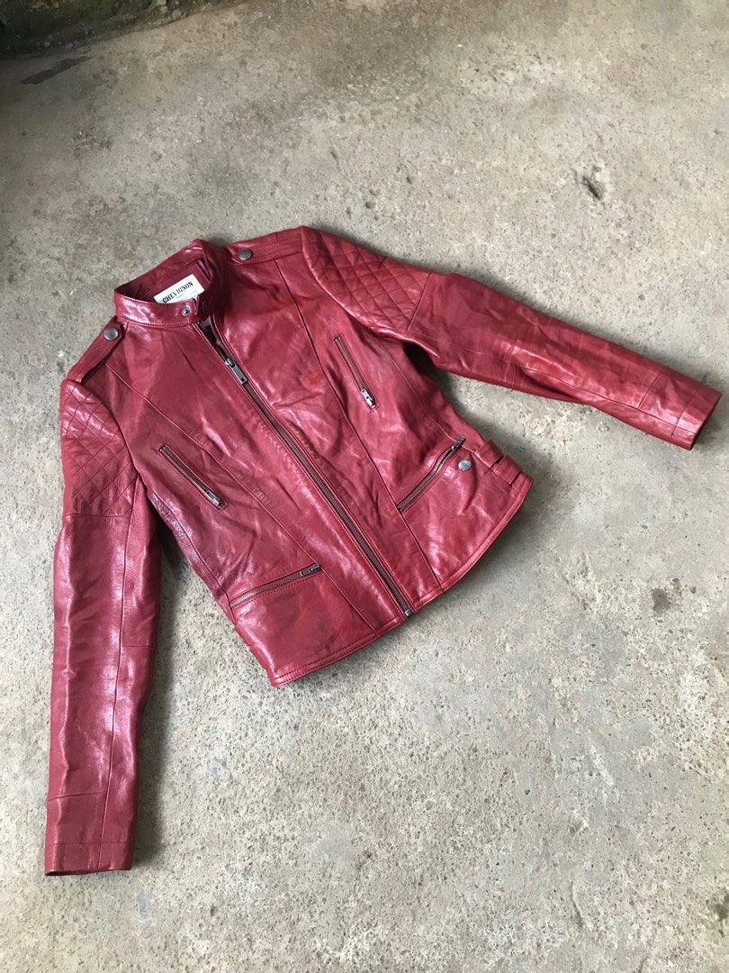 Vintage Chevignon France Red Leather Jacket, Women's Fashion, Coats, Jackets and Outerwear on ...