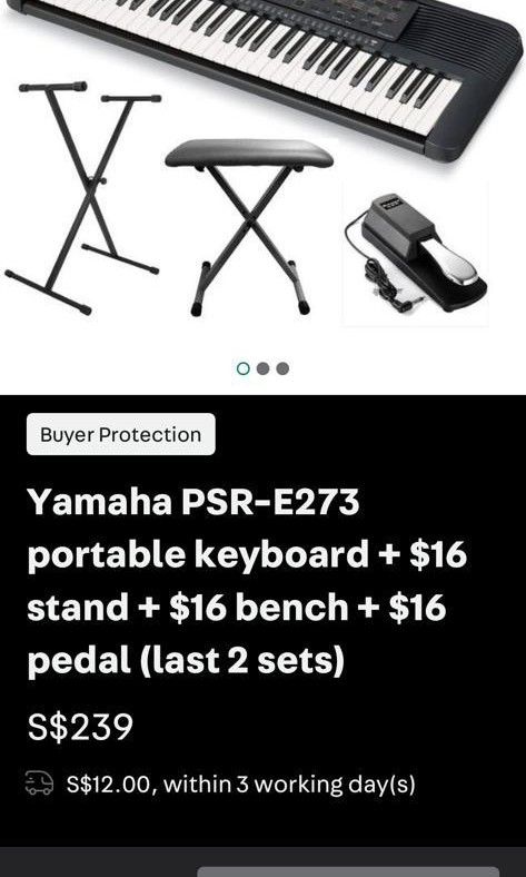 YAMAHA PSRE-273 portable keyboard + stamd + bench + pedal, Hobbies ...