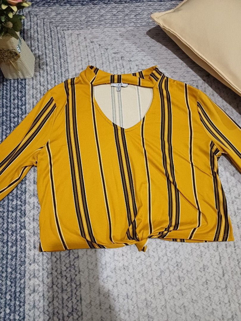 Yellow body hugging blouse, Women's Fashion, Tops, Blouses on Carousell