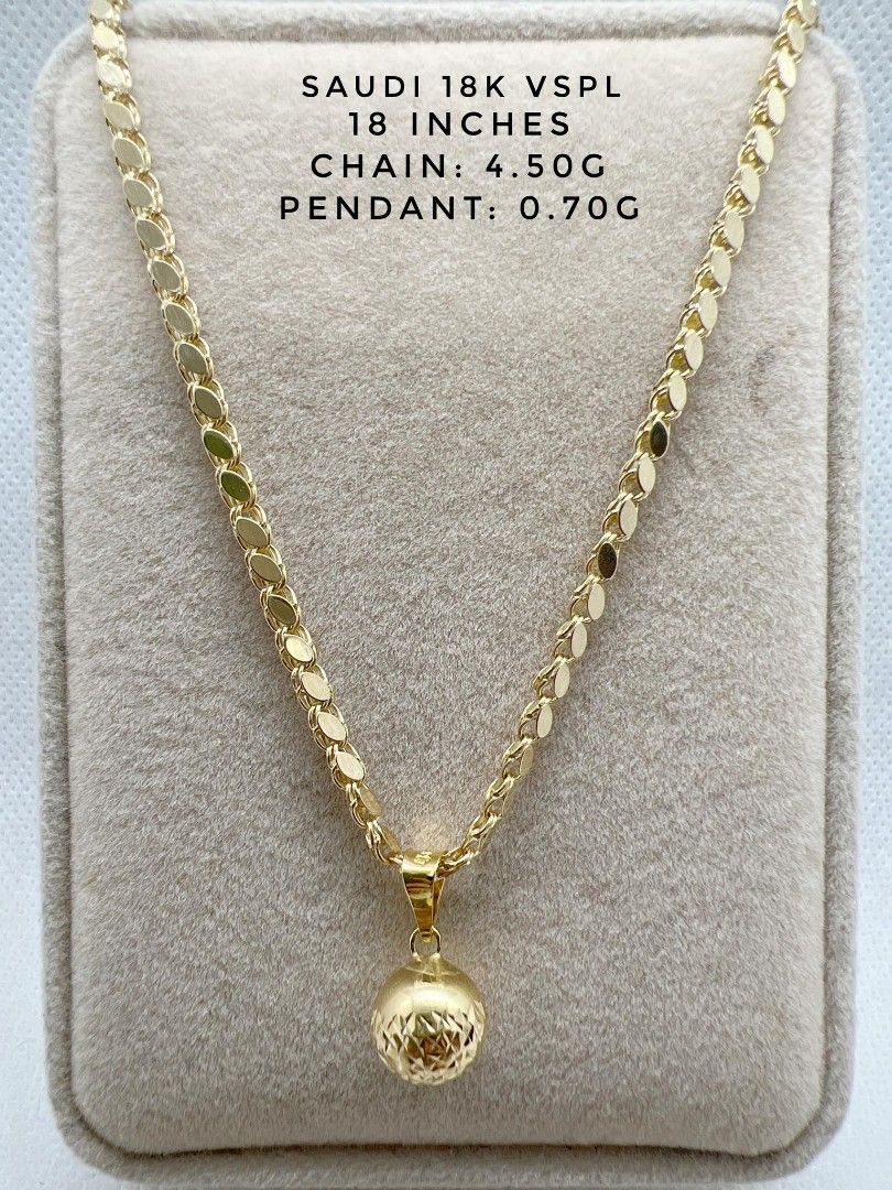 18K Saudi Gold Damascus Chain with Ball Pendant, Women's Fashion ...