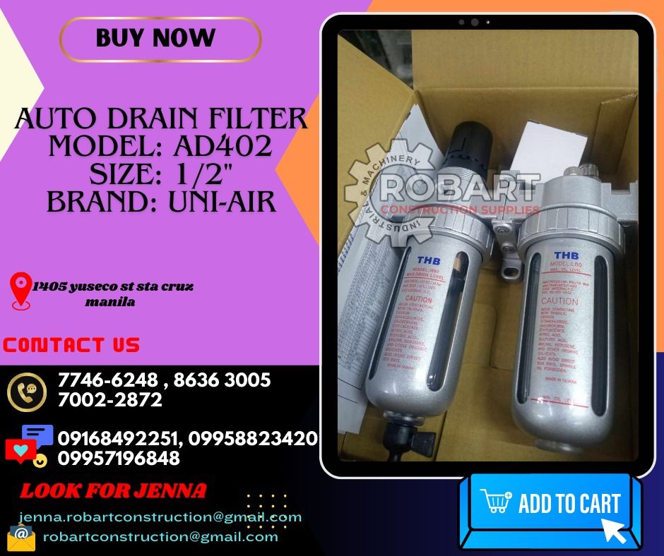 Auto Drain Filter Model: AD402 Size: 1/2" Brand: Uni-Air, Commercial ...