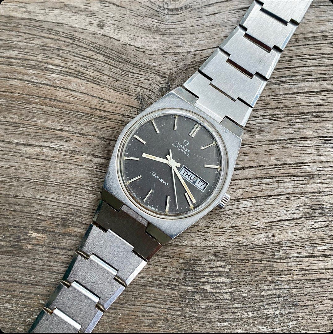 (Box/Sharp case) Vintage Omega Geneve DAY DATE Taupe Grey, Luxury, Watches on Carousell