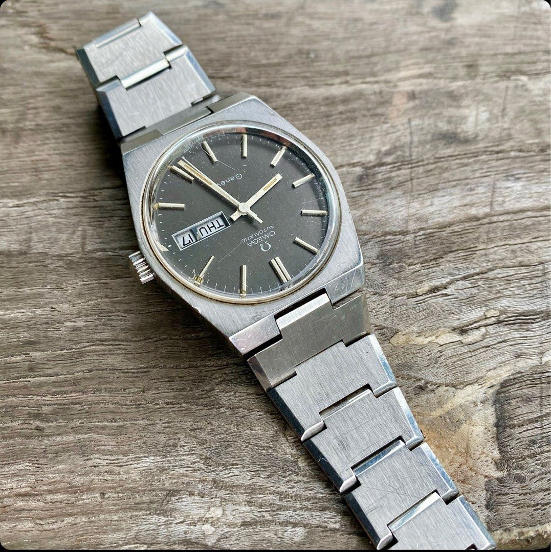 (Box/Sharp case) Vintage Omega Geneve DAY DATE Taupe Grey, Luxury, Watches on Carousell