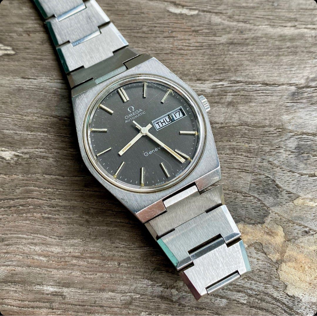 (Box/Sharp case) Vintage Omega Geneve DAY DATE Taupe Grey, Luxury, Watches on Carousell