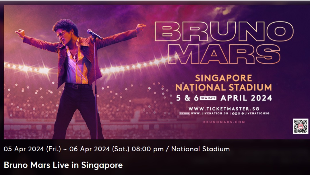 Bruno Mars Live In Singapore Concert Ticket X 3 General Standing Pen 6