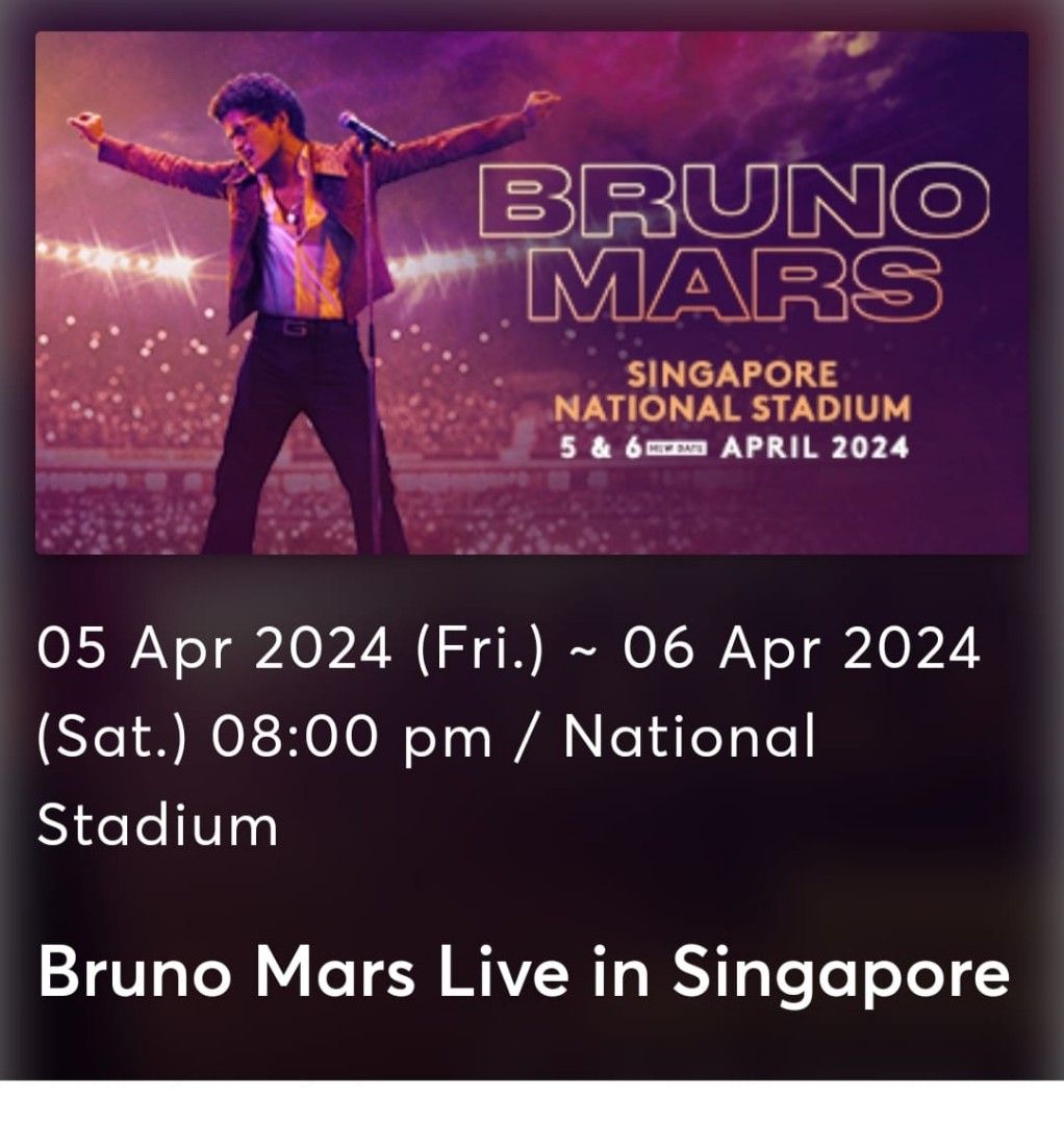 Bruno Mars Singapore concert, Tickets & Vouchers, Event Tickets on ...