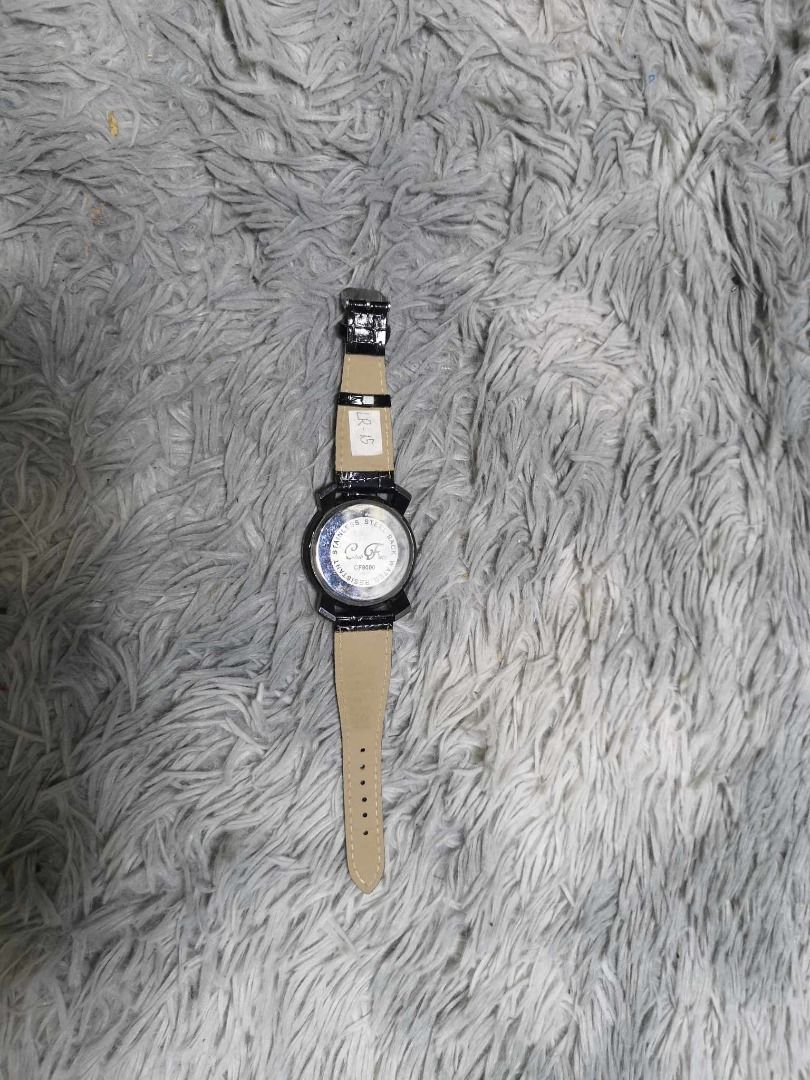 Club Face Black Leather Strap Watch, Women's Fashion, Watches ...