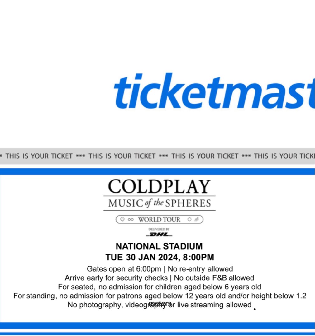 Coldplay - 1 ticket standing Jan 30th, Tickets & Vouchers, Event ...