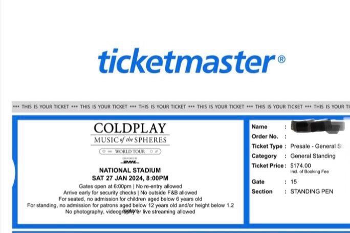 Coldplay Standing Ticket 27 Jan, Tickets & Vouchers, Event Tickets on ...