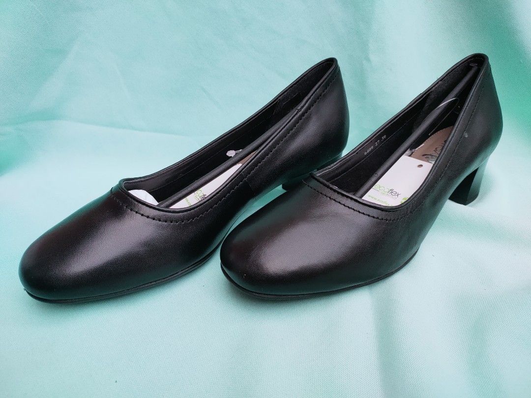 Ecoflex Leather Black Heels (Cabin crew Shoes), Women's Fashion ...