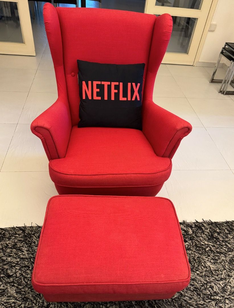 IKEA STRANDMON WING CHAIR WITH FOOTSTOOL - RED, Furniture & Home Living ...