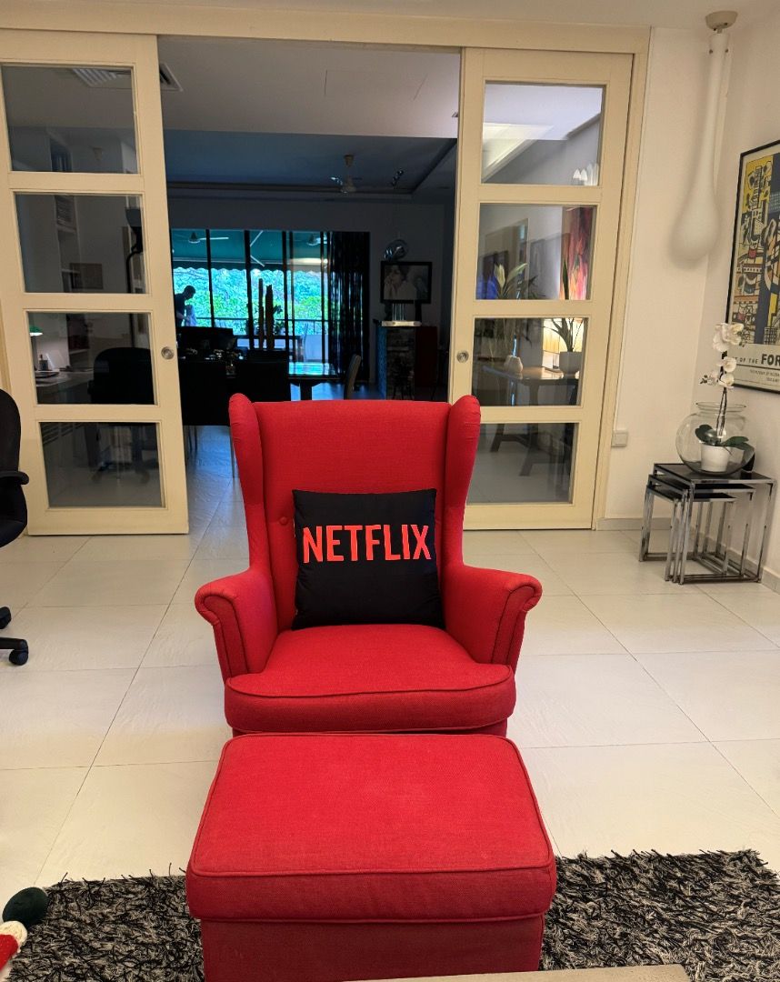 IKEA STRANDMON WING CHAIR WITH FOOTSTOOL - RED, Furniture & Home Living ...