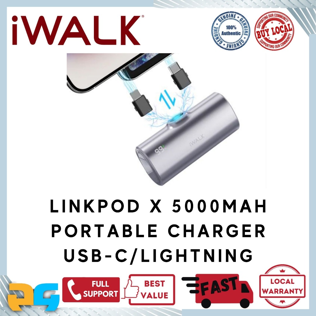 iWalk LinkPod X 5000MaH Powerbank with Interchangeable USB-C / Lightning Adapter, Mobile Phones ...