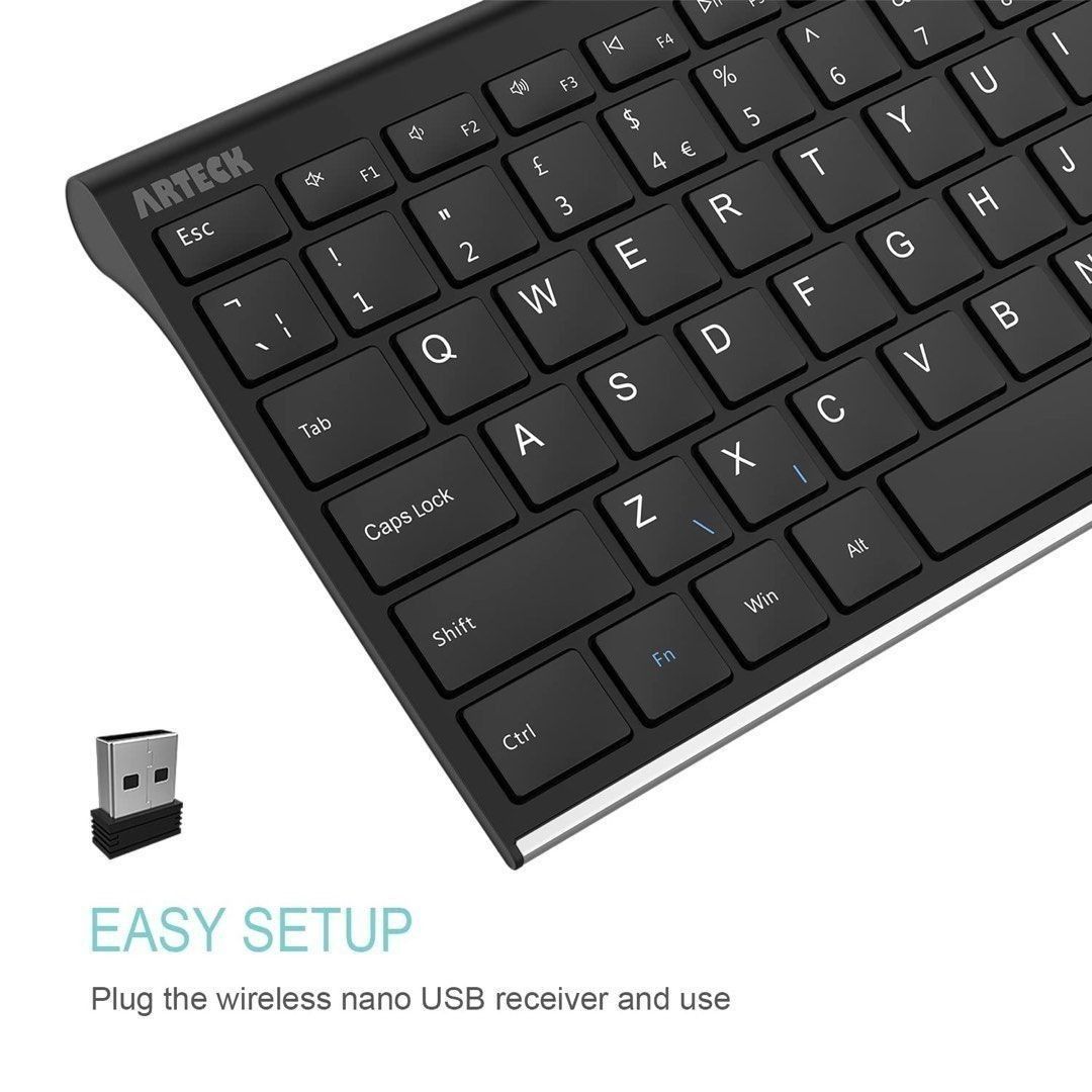 (M2056) Arteck 2.4G Wireless Keyboard Stainless Steel Ultra Slim Full ...