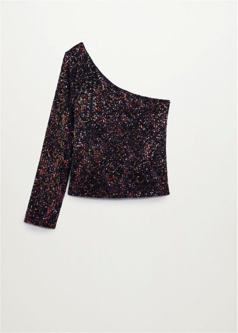 MANGO Asymmetric Sequin Top, Women's Fashion, Tops, Longsleeves on ...