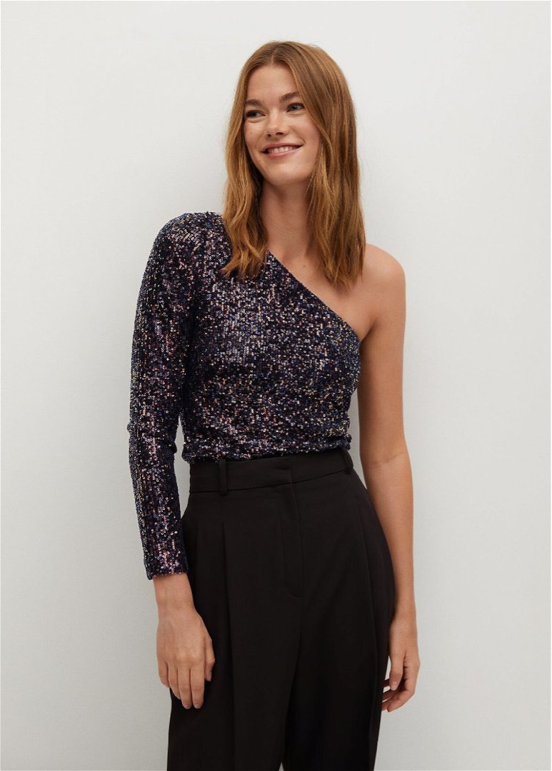 MANGO Asymmetric Sequin Top, Women's Fashion, Tops, Longsleeves on ...