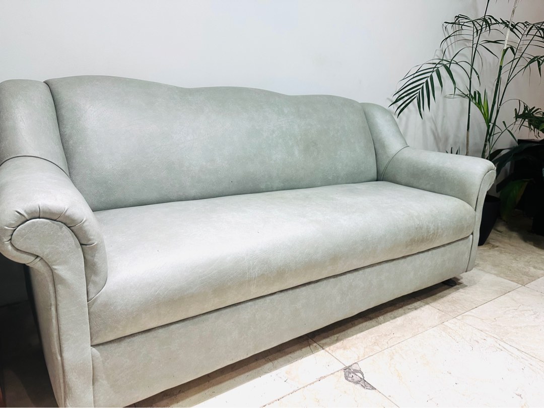 Mint green leather sofa couch firm foam 3 seater, Furniture & Home Living, Furniture, Sofas on ...