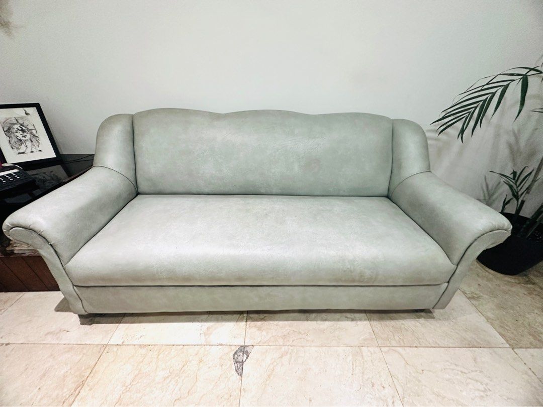 Mint green leather sofa couch firm foam 3 seater, Furniture & Home Living, Furniture, Sofas on ...