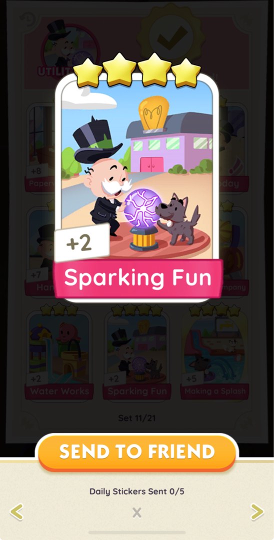 Monopoly Go Sticker Sparkling Fun / Pay Off / Go Far / Late Night Chat ...