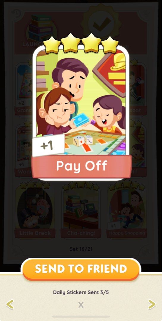 Monopoly Go Sticker Sparkling Fun / Pay Off / Go Far / Late Night Chat ...