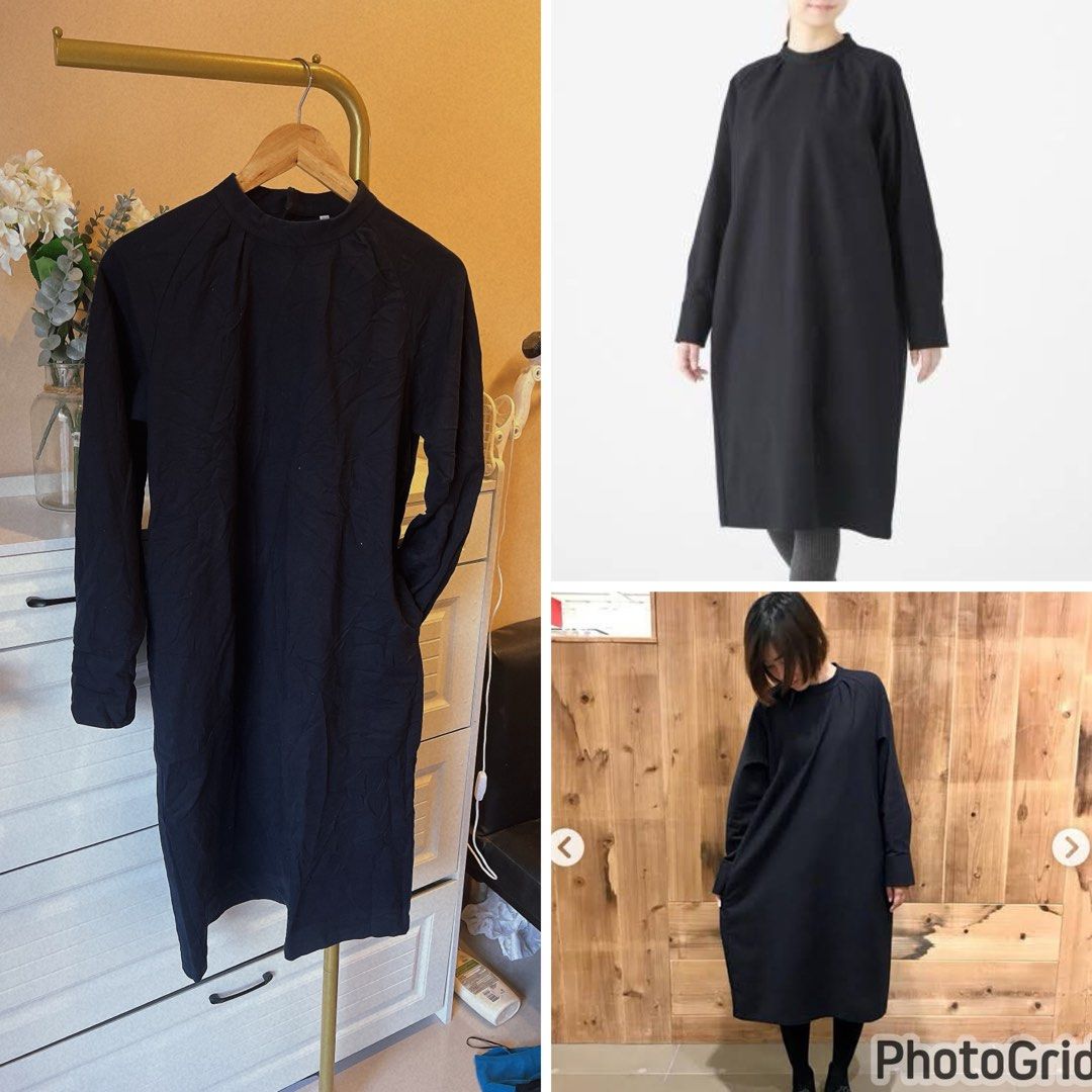 Muji x Uniqlo Stand Collar Midi Dress, Women's Fashion, Dresses & Sets ...
