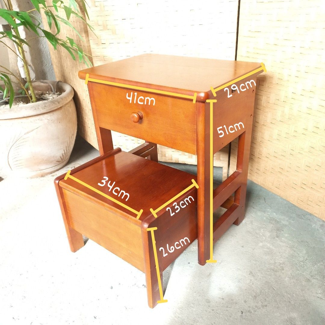 Multifunctional solid wood side table step stool drawer chest cabinet ...
