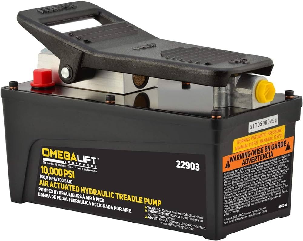 Omega 22903 Black 10000 PSI Air Actuated Hydraulic Treadle Pump, Sports ...