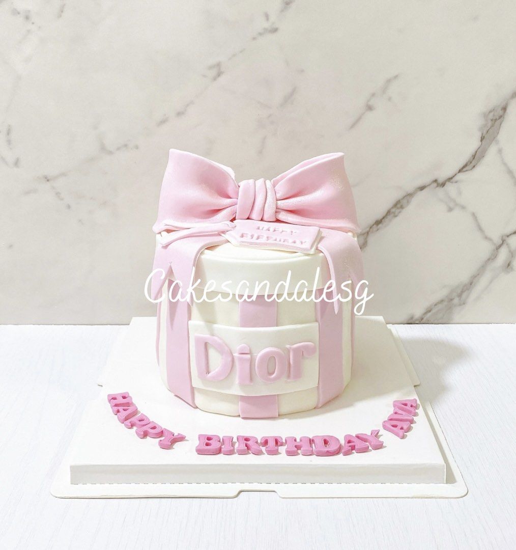 Pink Dior with Ribbon Cake, Food & Drinks, Homemade Bakes on Carousell