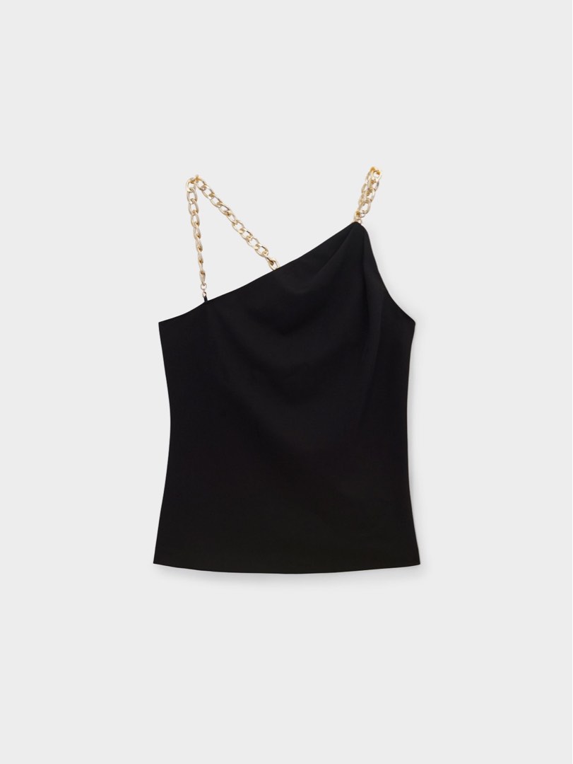 Pomelo Chain Strap Asymmetrical Top Black, Women's Fashion, Tops ...