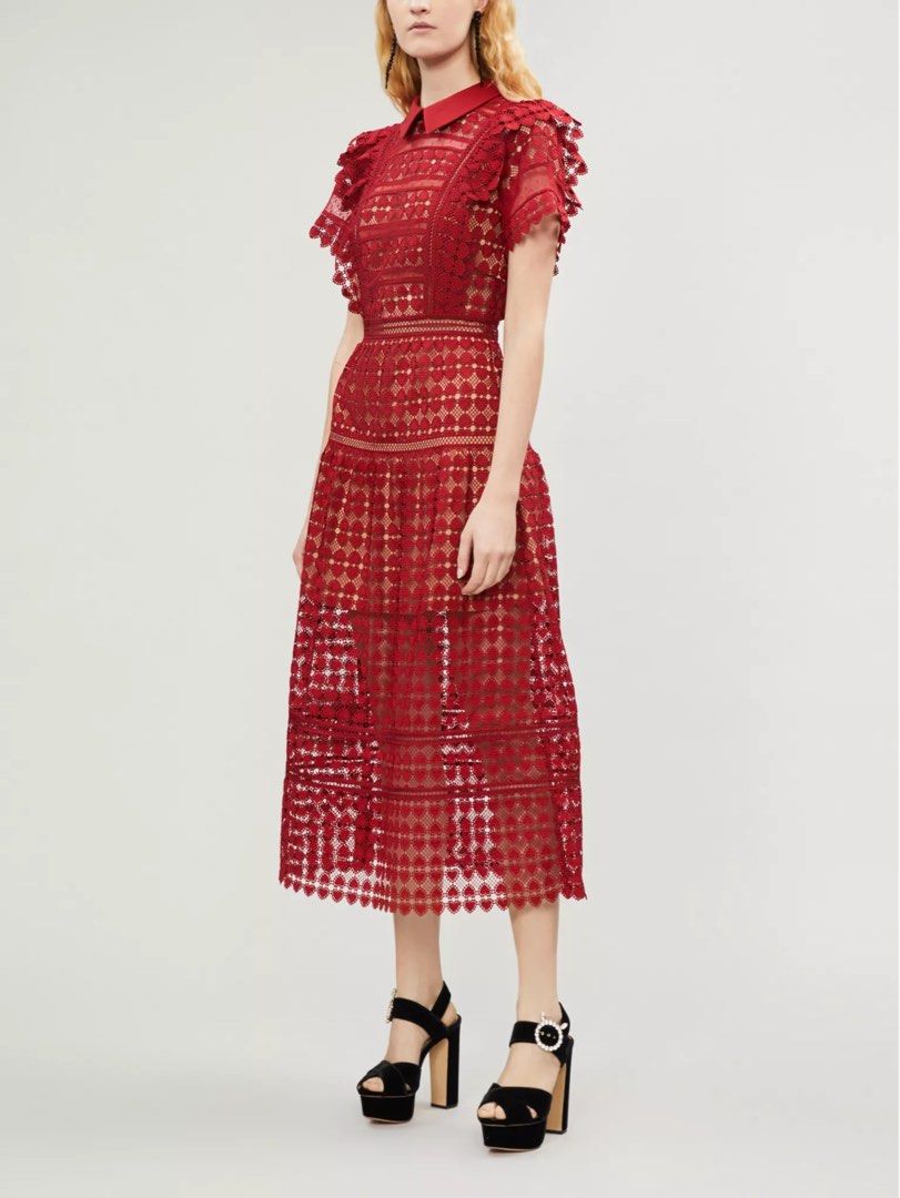 Red Heart Lace Maxi Dress, Women's Fashion, Dresses & Sets, Dresses on ...