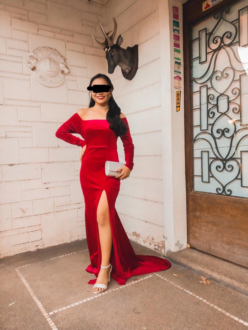Red Velvet Long Gown for JS Prom, Women's Fashion, Dresses & Sets ...