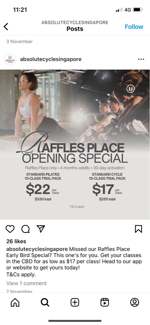 Selling Absolute Cycle classes @Raffles Place, Tickets & Vouchers ...