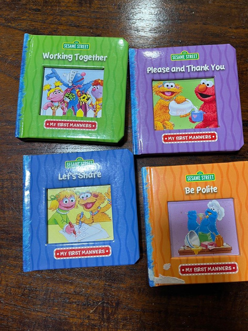 Sesame Street 4 book set board books with carrier, Hobbies & Toys ...