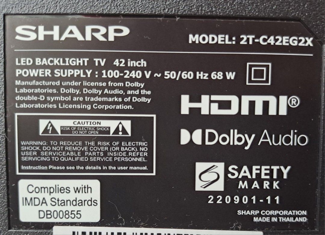 Sharp 42 inch inches " Full HD FHD Android TV Television 2T-C42EG2X, TV ...