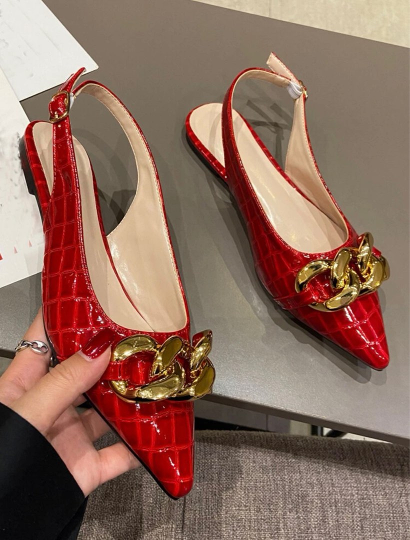 Shein Red pointed toes flats, Women's Fashion, Footwear, Flats ...