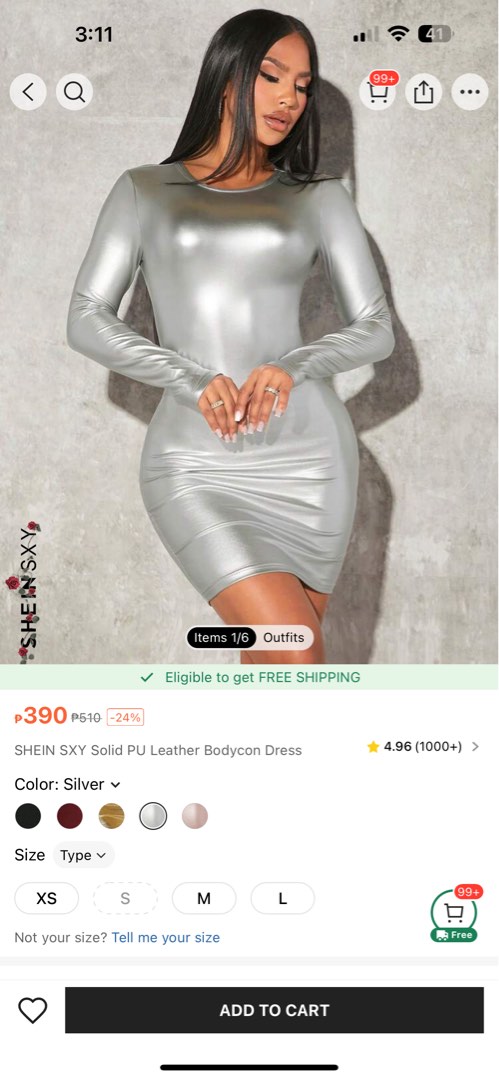 SHEIN SILVER LEATHER DRESS, Women's Fashion, Dresses & Sets, Dresses on ...