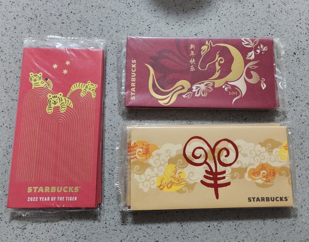 Starbucks CNY Red Packets Ang Bao Tiger Horse Goat Sheep, Hobbies ...