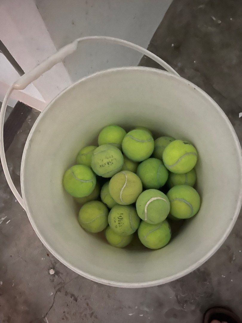 Used tennis ball with bucket, Sports Equipment, Sports & Games, Racket ...