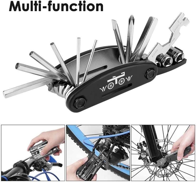 WOTOW 16 in 1 Multi Function Bike Bicycle Cycling Mechanic Repair Tool Kit with 3 pcs Tire Pry Bars Rods