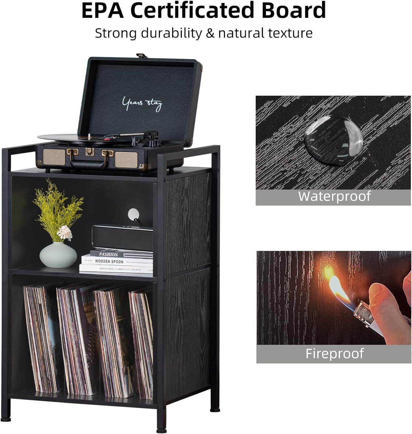 YAHARBO Turntable Stand, Record Player Stand, 3-Shelf Black Vinyl ...