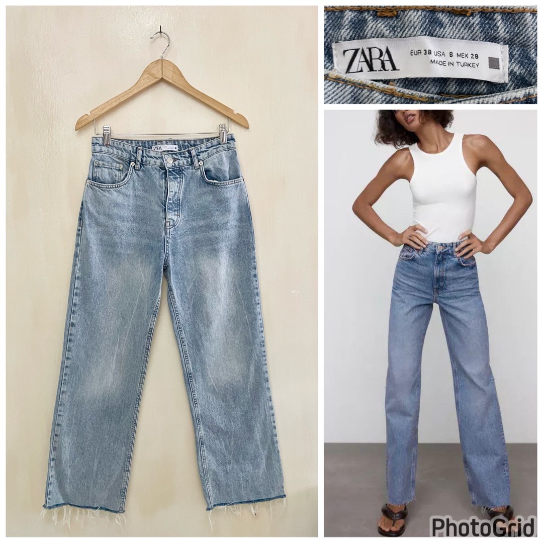 Zara acidwashed wide leg straight jeans, Women's Fashion, Bottoms ...