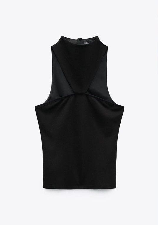 Zara Black Triangle Cut Out Top, Women's Fashion, Tops, Sleeveless on ...