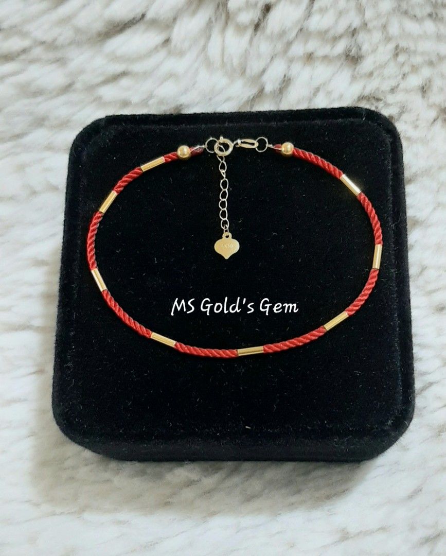 18K Real Gold Red String Bracelet, Women's Fashion, Jewelry ...