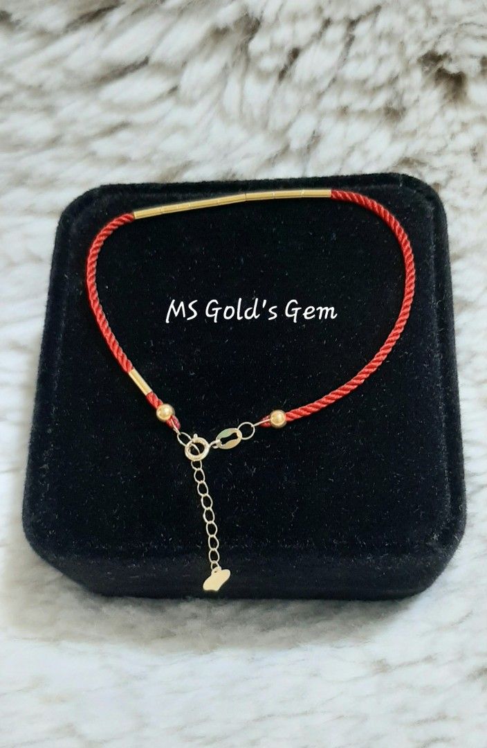 18K Real Gold Red String Bracelet, Women's Fashion, Jewelry ...