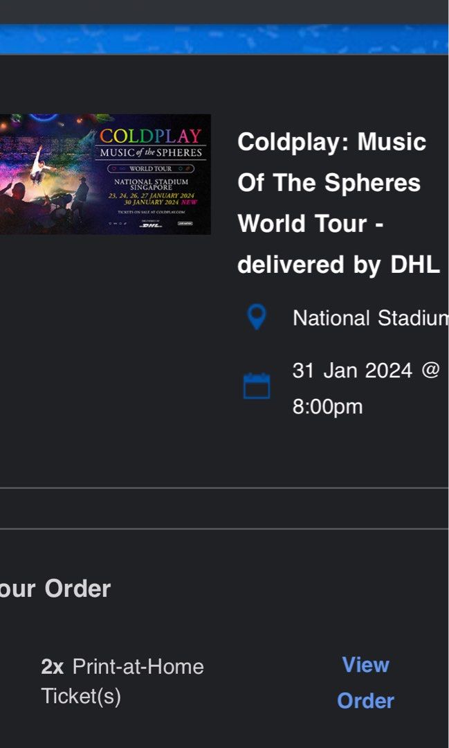 2x Coldplay tickets, Tickets & Vouchers, Event Tickets on Carousell