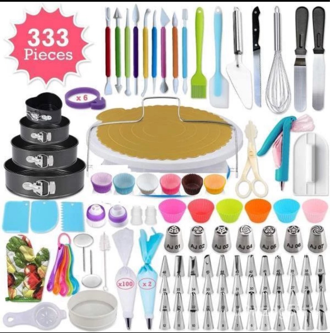 333 pcs cake decoration set with turntable, Furniture & Home Living ...