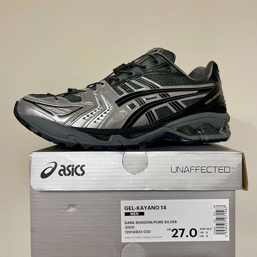 全新 Asics x Unaffected Gel-Kayano 14 黑銀 1201A922-020, 他的時尚, 鞋類, 運動鞋、球鞋在旋轉拍賣